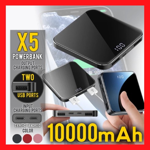10000mAh X5 - Mini Portable Powerbank with 2 Output Charging Port & 2 ...