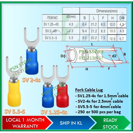cable lug - 1.5mm , 2.5mm or 4mm - type fork (Y) - 250 or 500 pcs per bag | Shopee Malaysia