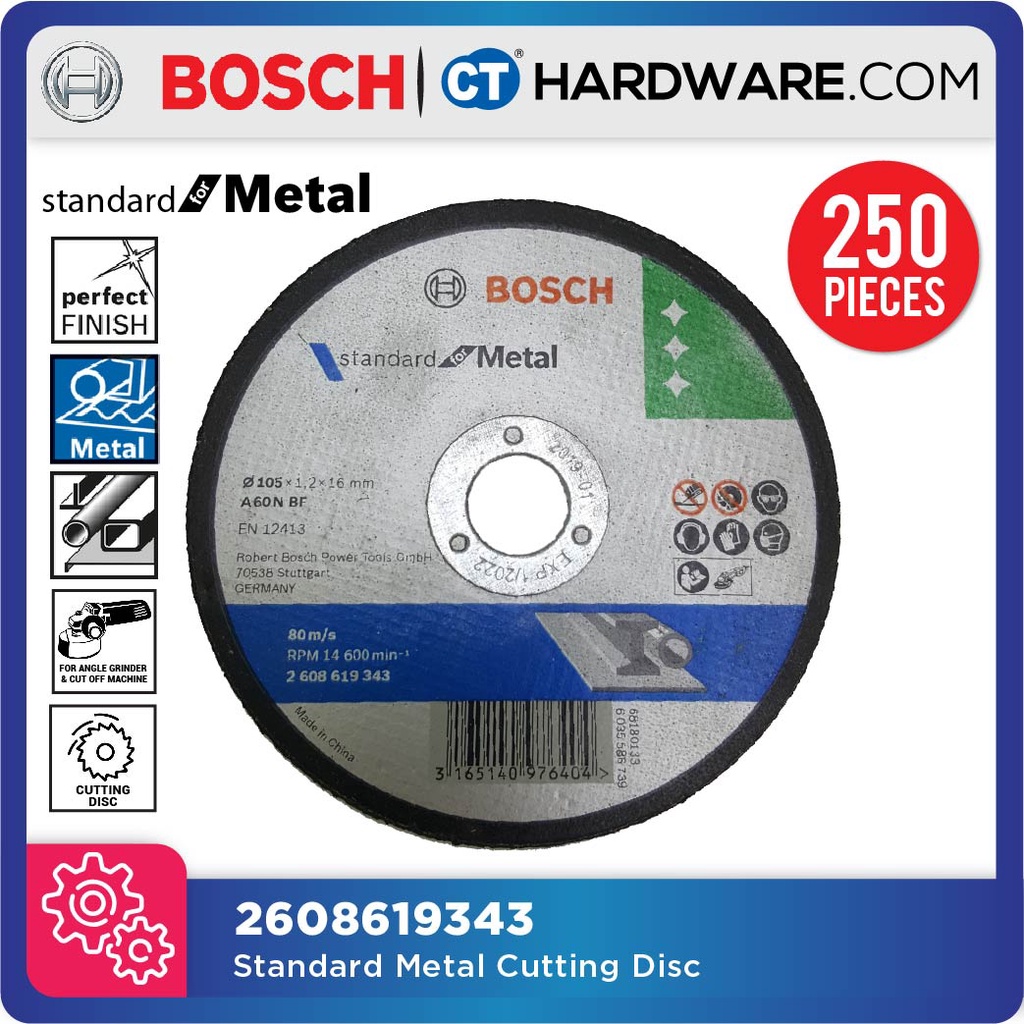 BOSCH 2608619343 STANDARD METAL CUTTING DISC 4" 105MM x 1.2MM x 16MM ...
