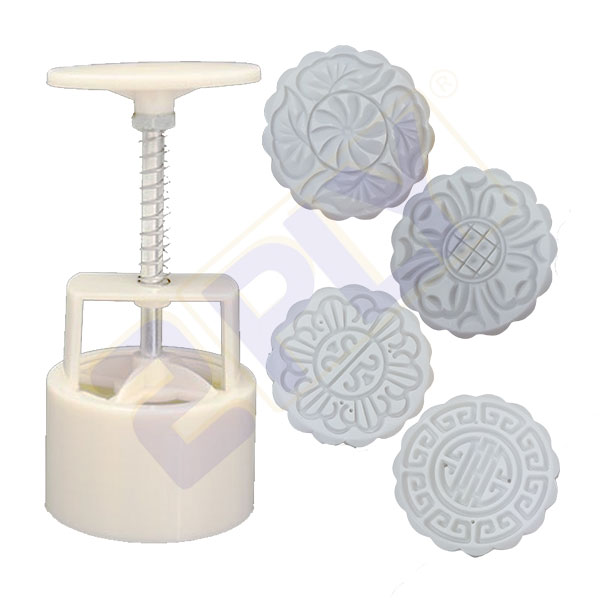 White Plastic With Steel 4in1 100g Round Flower Moon Cake Press Mould ...