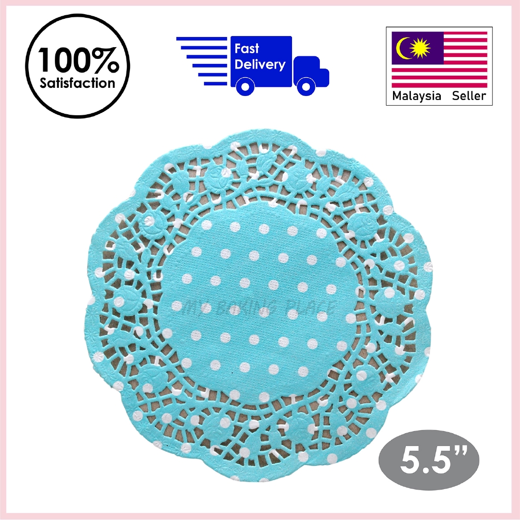 [My Baking Place] Round Doily Paper ( Blue Polka Dots, 5.5") Lace ...