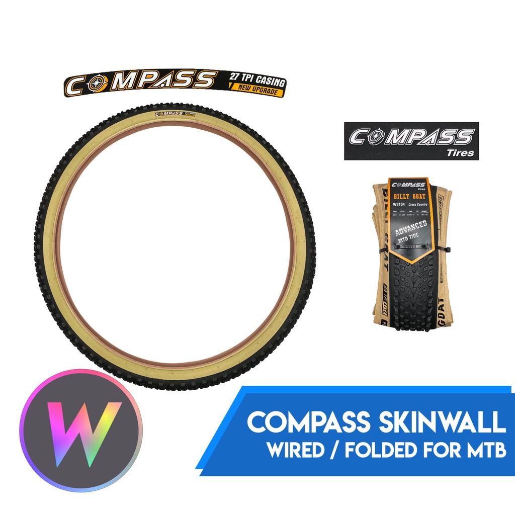 Compass Skinwall/ Gumwall 700c, 26, 27.5, 29 Tire for Mountain Bike ...