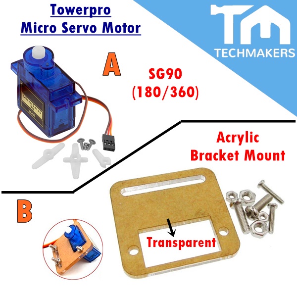 SG90S Acrylic Bracket Mount/ SG90 180/360 Degree Towerpro Micro Servo ...