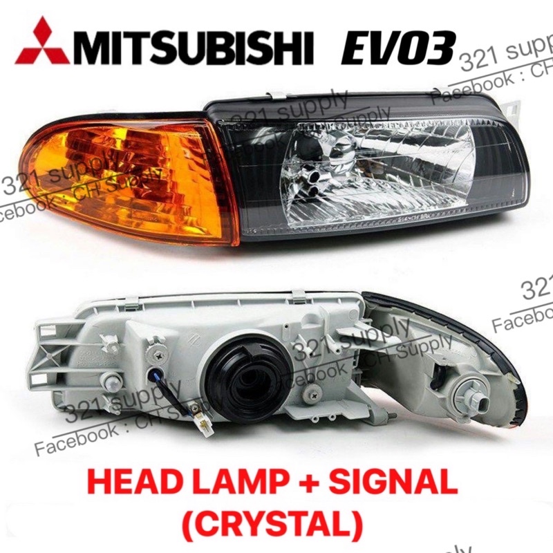 EVO3 EVO 3 HEAD LAMP CRYSTAL SMOKE + SIGNAL OREN SET / WIRA LANCER GSR ...