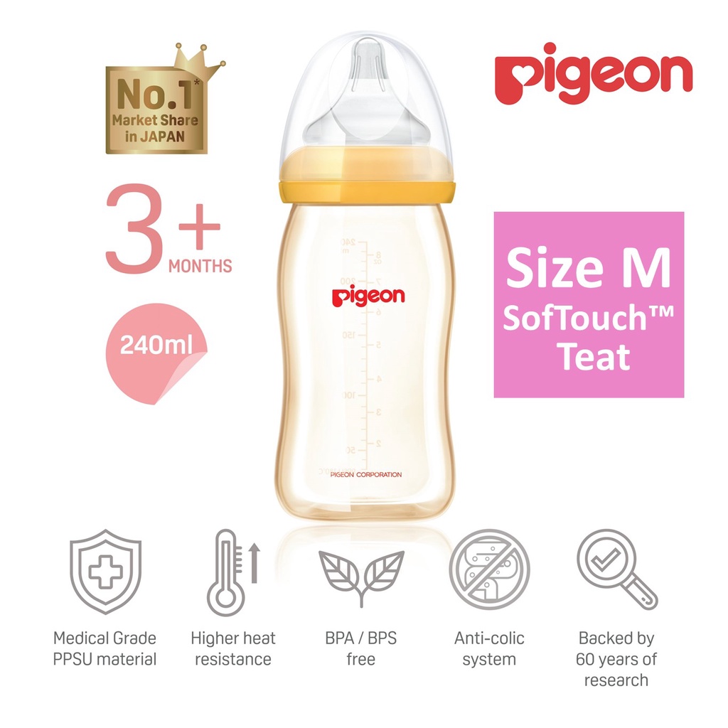 ORIGINAL Pigeon PPSU T-Ester PP Glass SofTouch Wide Neck Baby Bottle Feeding Nursing 160ml 240ml ...