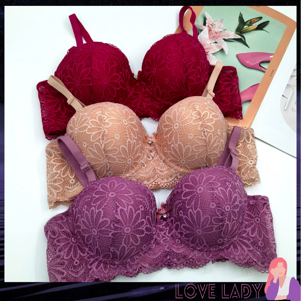 Wired Bra Push Up B Cup Floral Lace Bra Baju Dalam Wanita Berdawai Bra ...