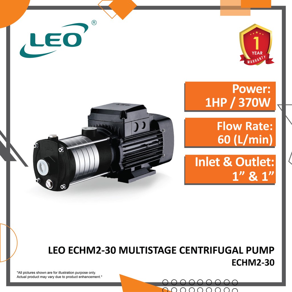 LEO ECHM2-30 Multistage Centrifugal Pump(0.5HP/60Lmin/25mm) | Shopee ...