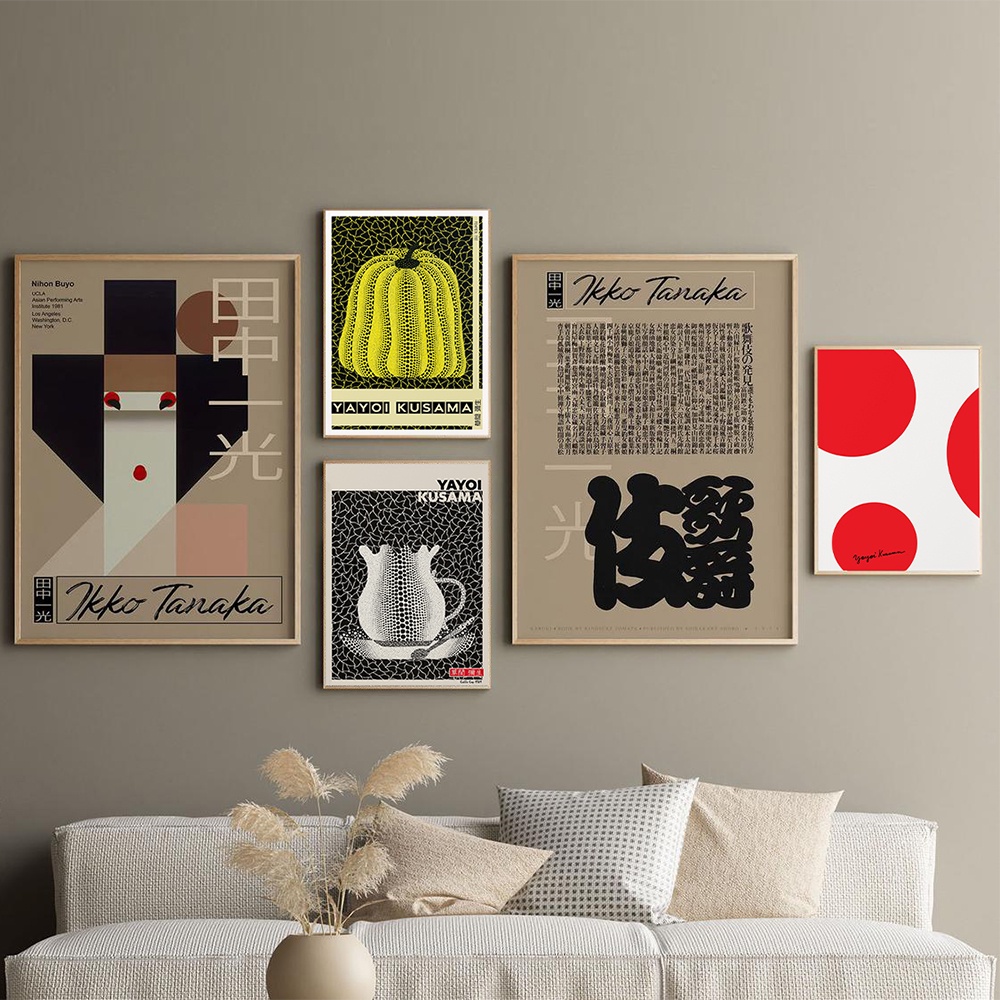 Japanese Art Ikko Tanaka Print Yayoi Kusama Red Dots Canvas Posters ...