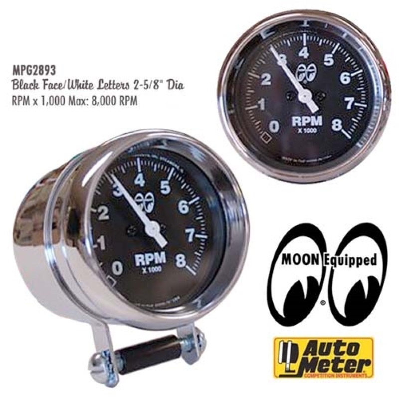 MOONEYES MOON 2 5/8" 8000RPM Auto Meter Tachometer RPM Meter Black Moon ...