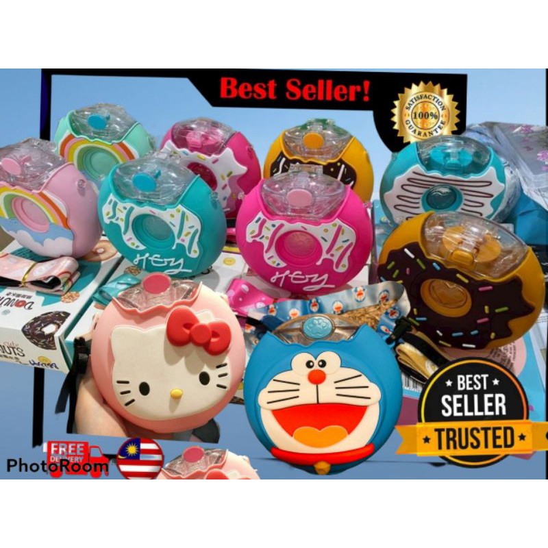 BEKAS AIR TUMBLER DONUT WATER CUP WATER BOTTLE KIDS DORAEMON HELLO ...
