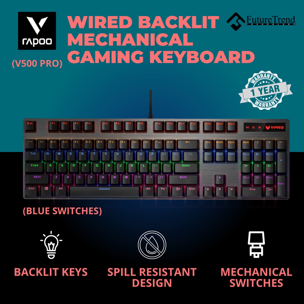Rapoo V500 Pro Wired Backlit Mechanical Gaming Keyboard (Blue Switches) | Shopee Malaysia