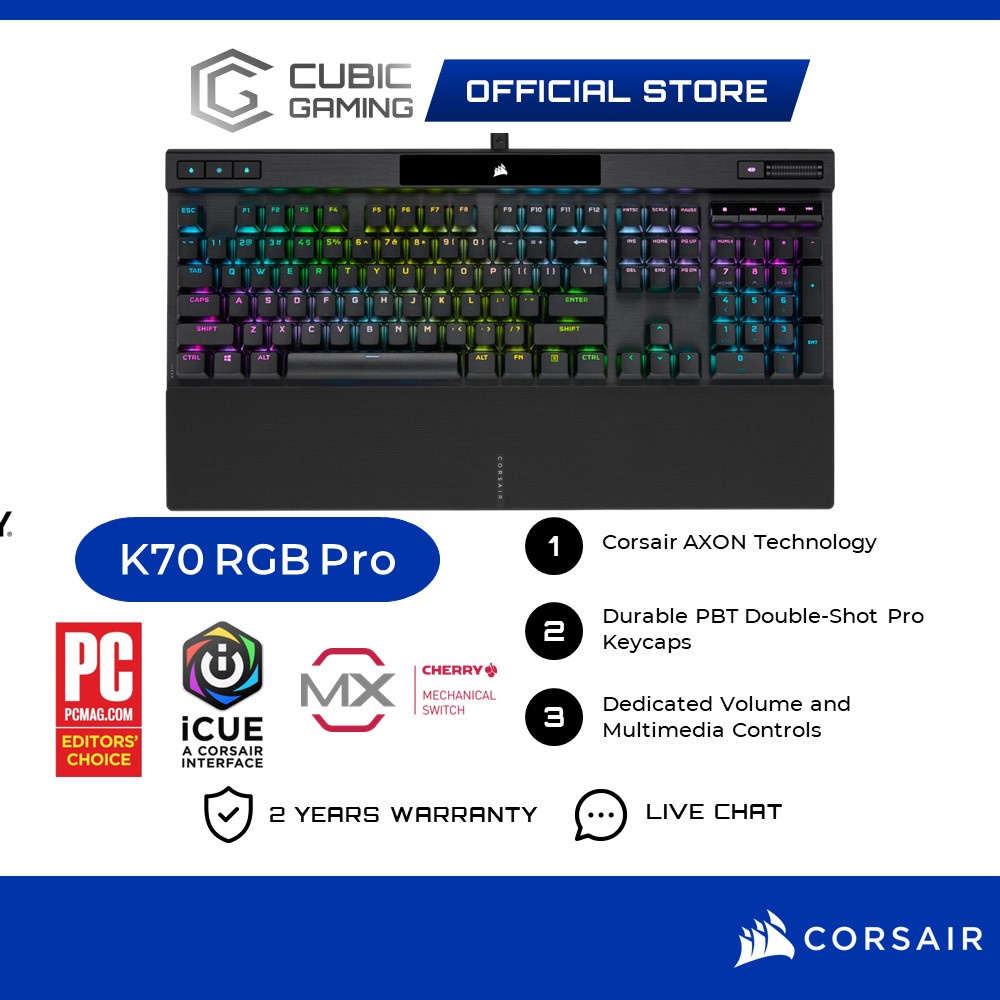 Corsair K70 RGB MK.2 / K70 RGB Pro PBT Cherry MX RGB Wired Mechanical Gaming Keyboard (Speed/OPX ...