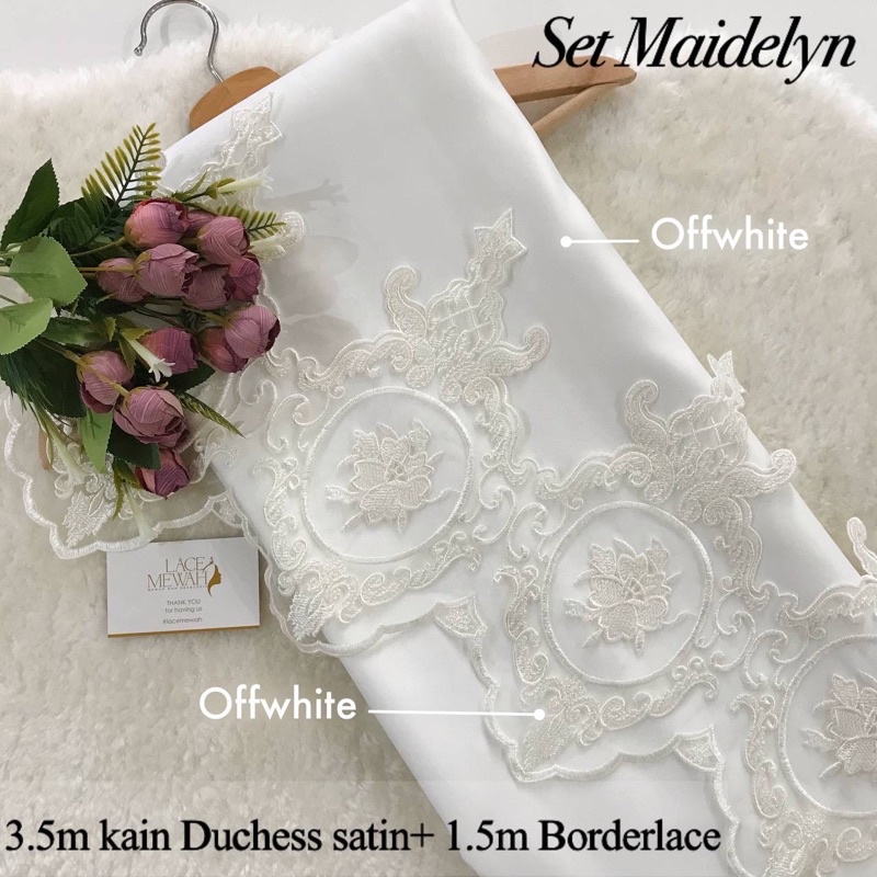 🔥SET KAIN DUCHESS OFFWHITE🔥BRIDAL SATIN & LACEMEWAH KOMBO BORDERLACE ...