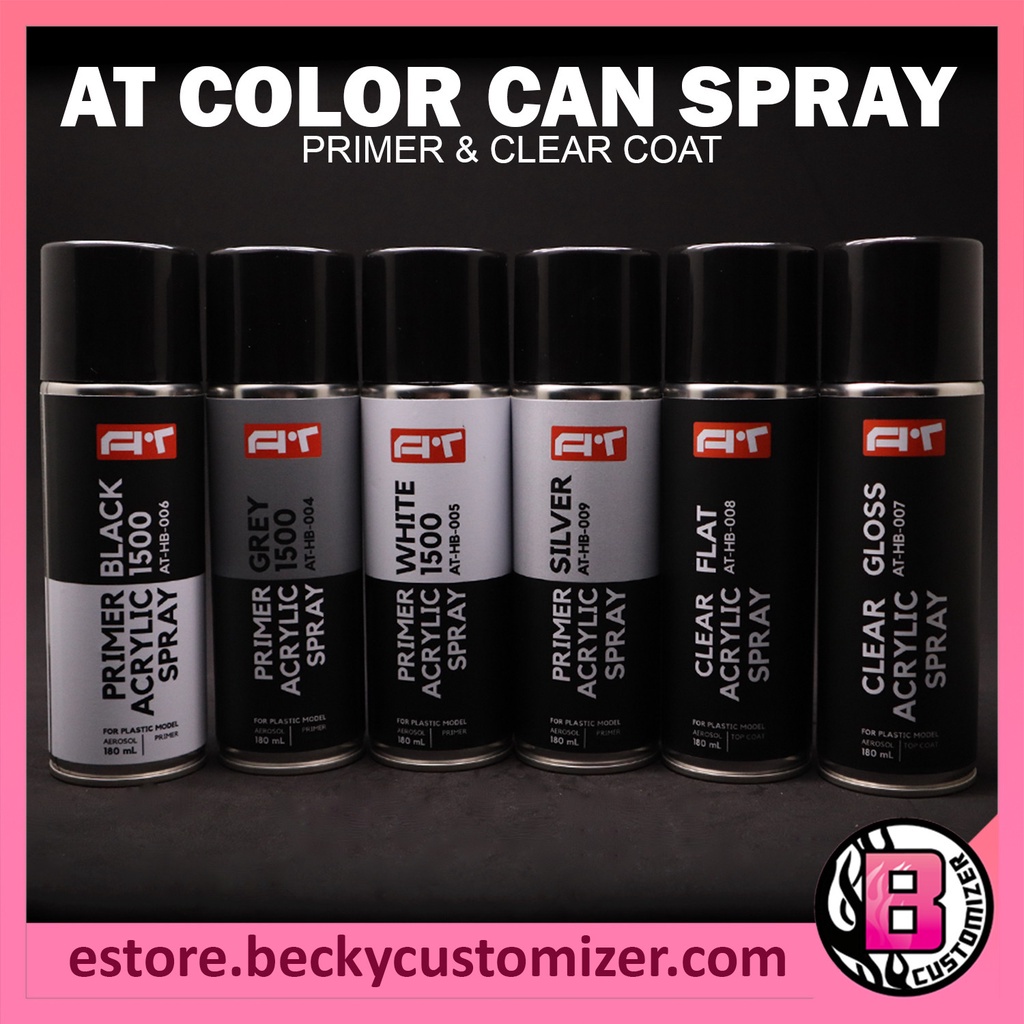 AT Color Acrylic Can Spray for plastic model ( Primer & Clear Coat ...