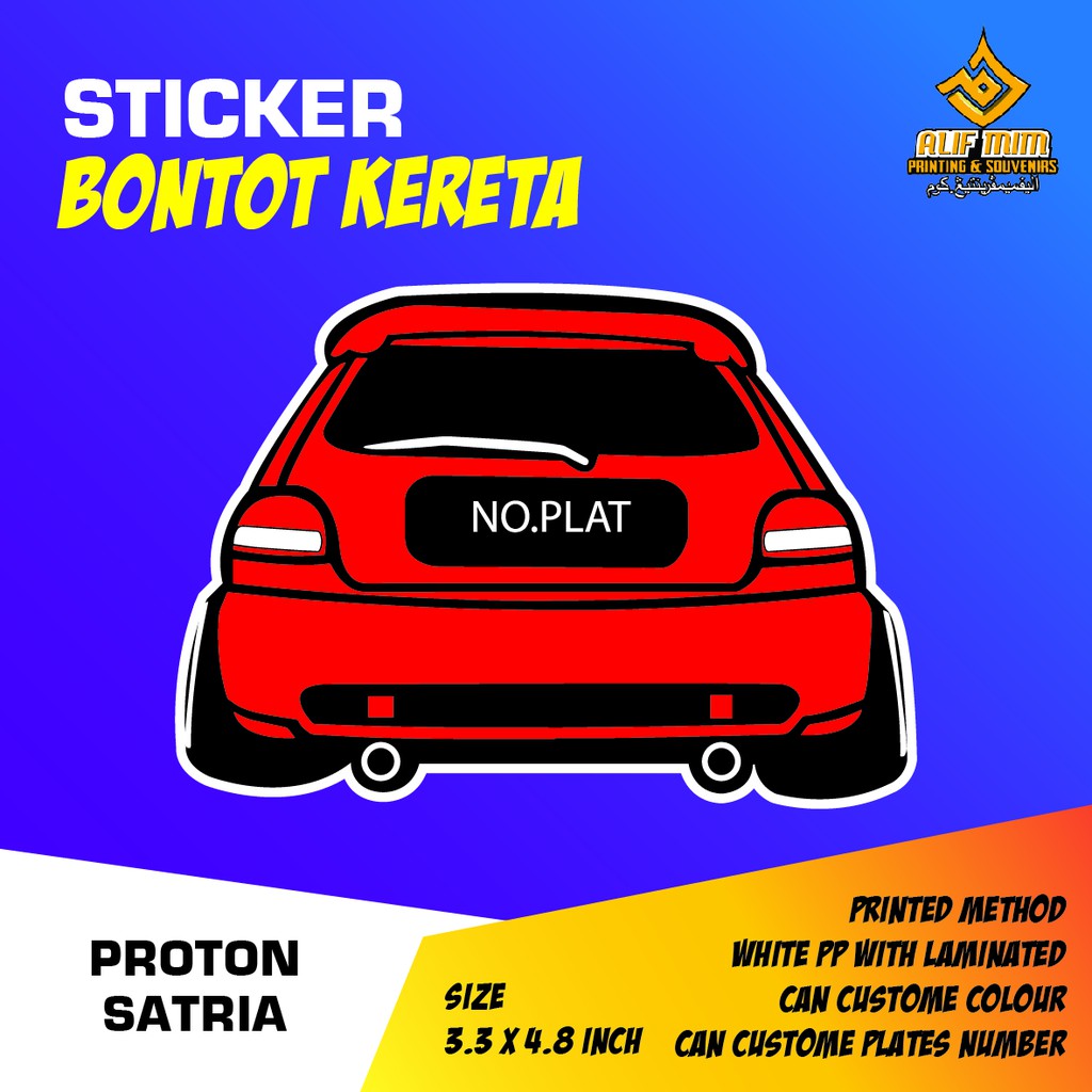 STICKER BELAKANG KERETA, STICKER BONTOT KERETA CUSTOM COLOUR NO PLATE ...