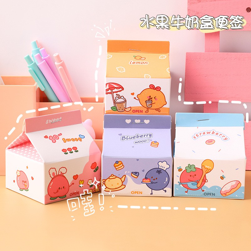 [PROMO] Cute Creative Fruit Milk Box Non-Sticky Notes Removable Memo ...