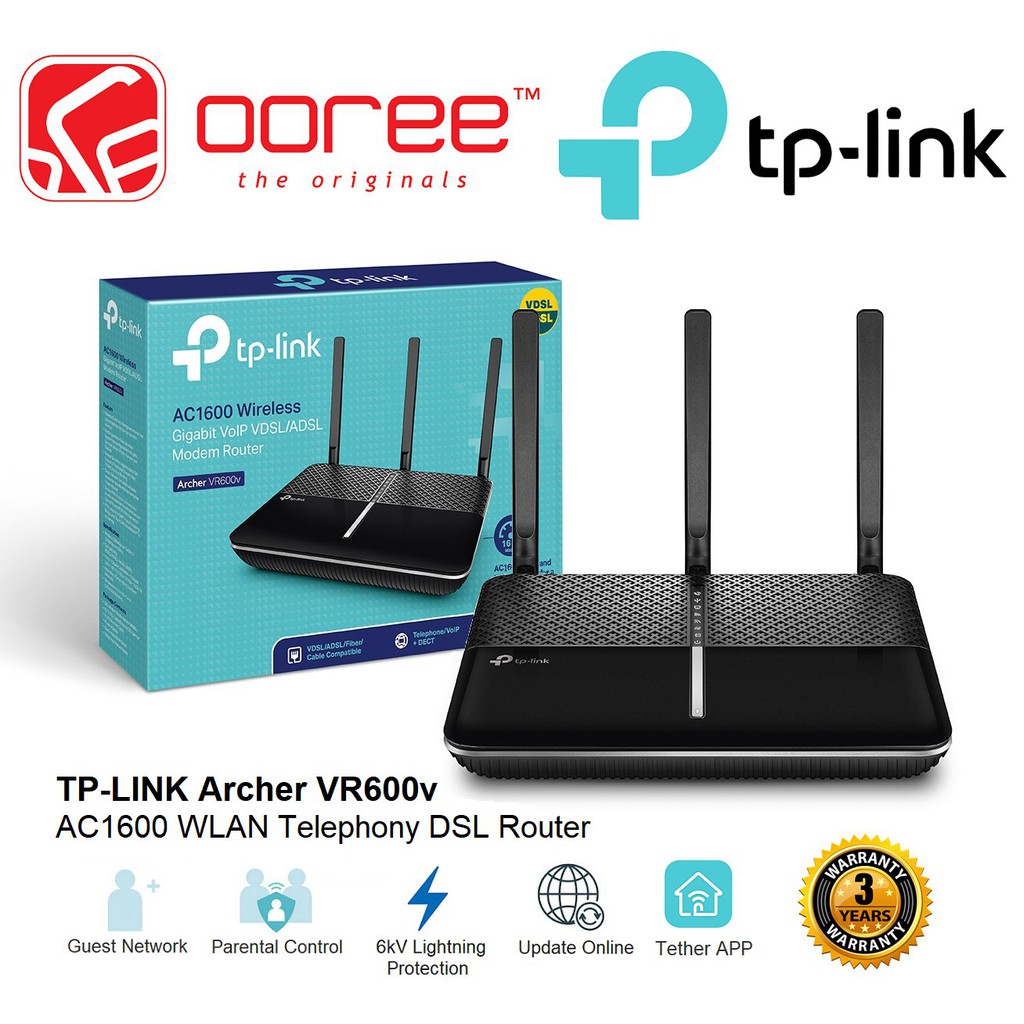 TP-LINK ARCHER VR600V AC1600 WLAN TELEPHONY DSL DUAL-BAND MODEM ROUTER ...