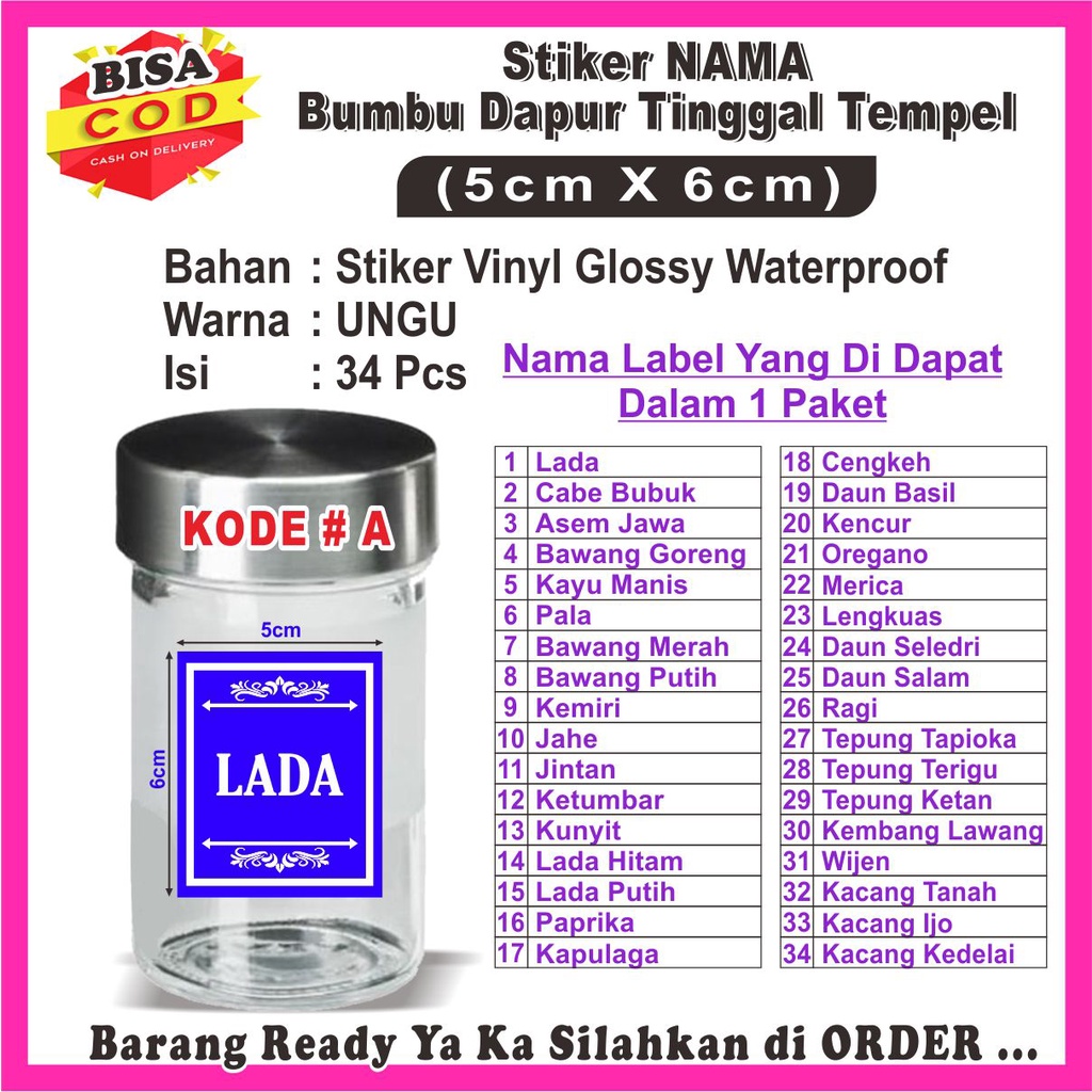 Kitchen Seasoning Sticker Square Sticker Kitchen Seasoning Name Label ...