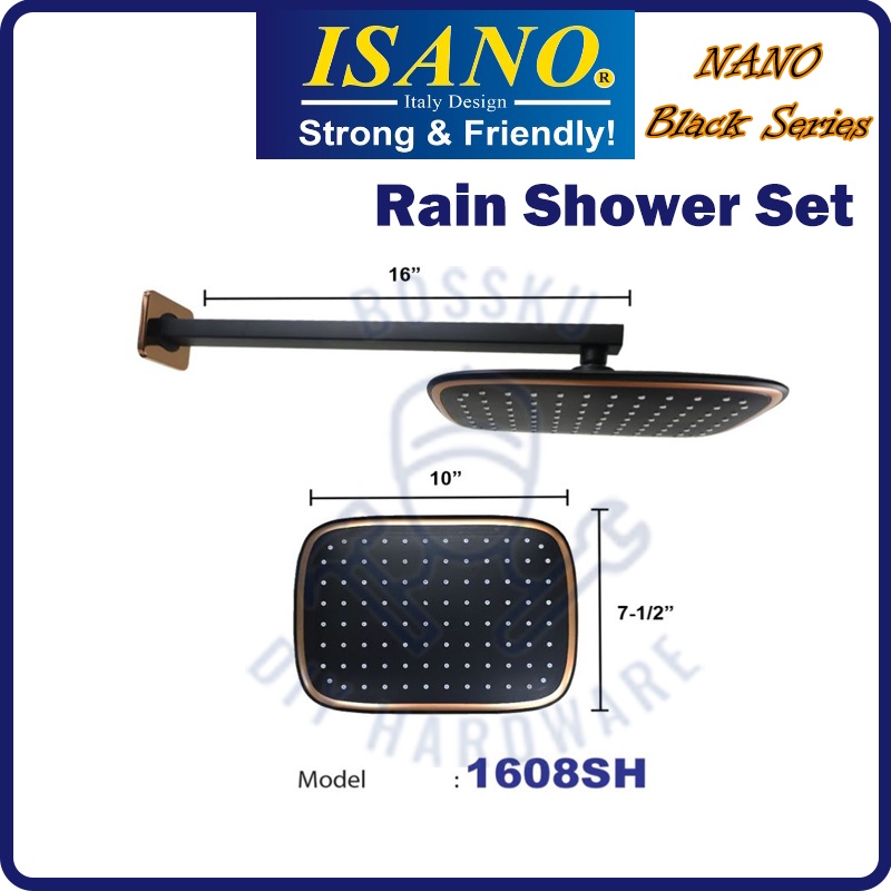 ISANO Nano Black Rain Shower Head Round Square 8 Type Rainfall 1/2 ...