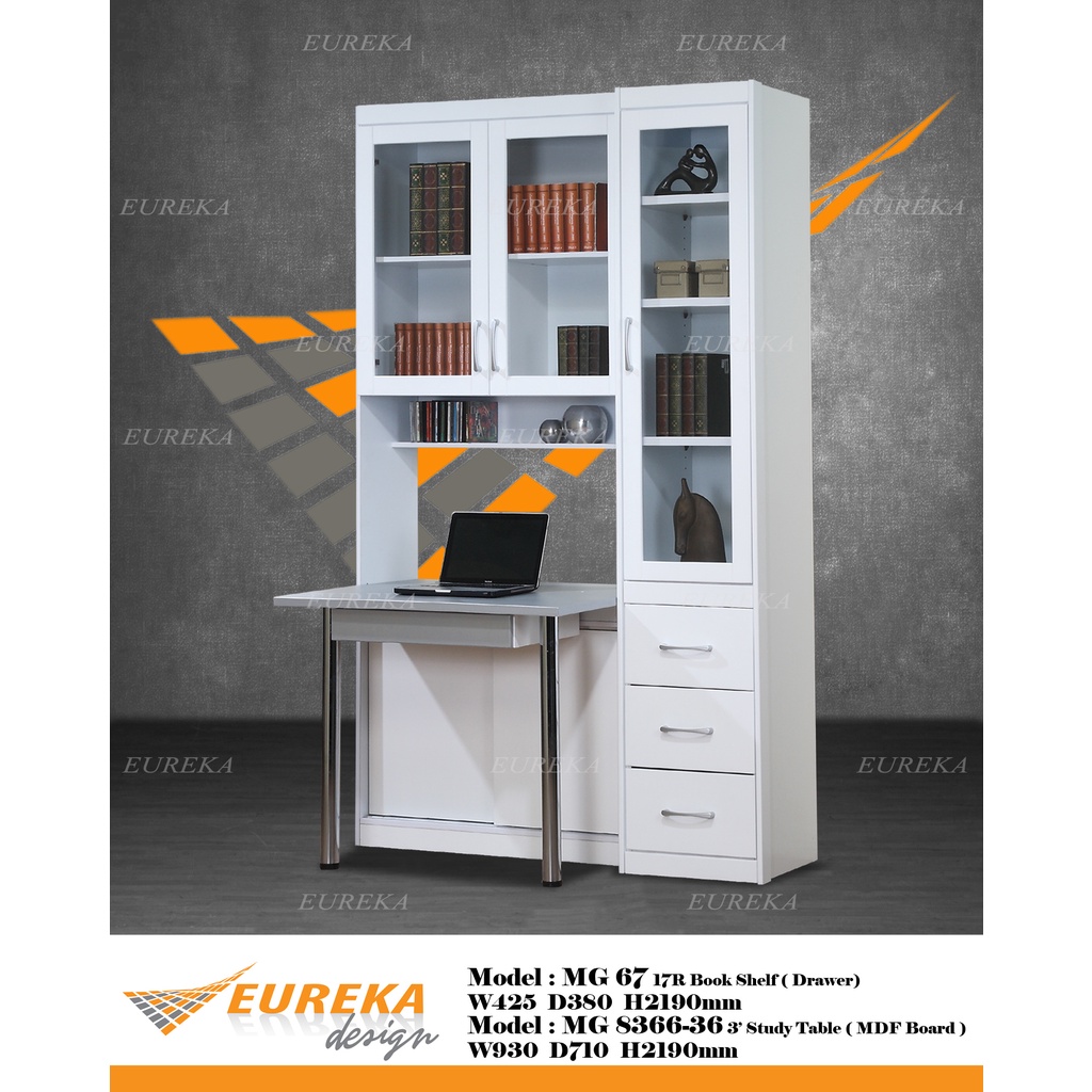 EUREKA 4.5ft Study Table Cabinet Set 2in1 Book Shelf Wood / Meja Almari ...