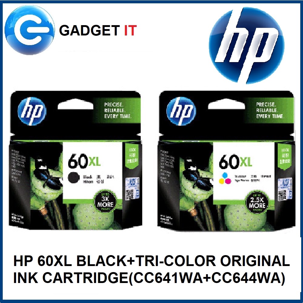 HP 60XL BLACK + TRI- COLOR ORIGINAL INK CARTRIDGE (CC641WA+CC644WA ...