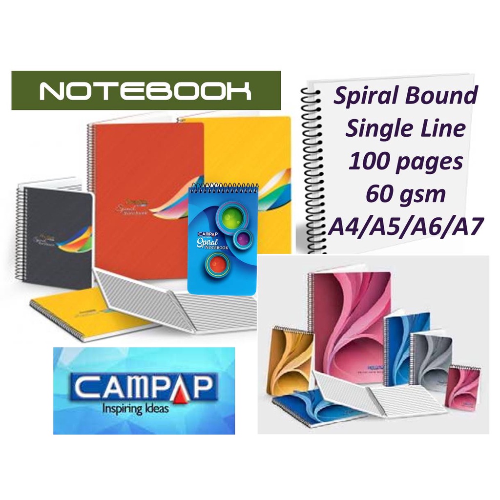 Campap Notebook Spiral Bound Wire Notebook Exercise Book A4/A5/A6/A7 ...