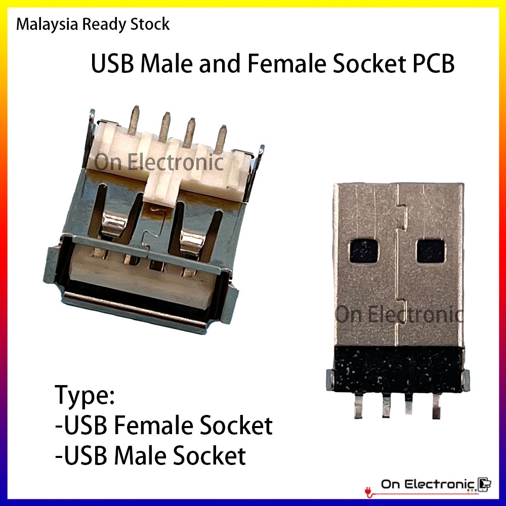 USB Type A Female/Male Socket Solder Jacks Connector PCB Type 4Pin ...