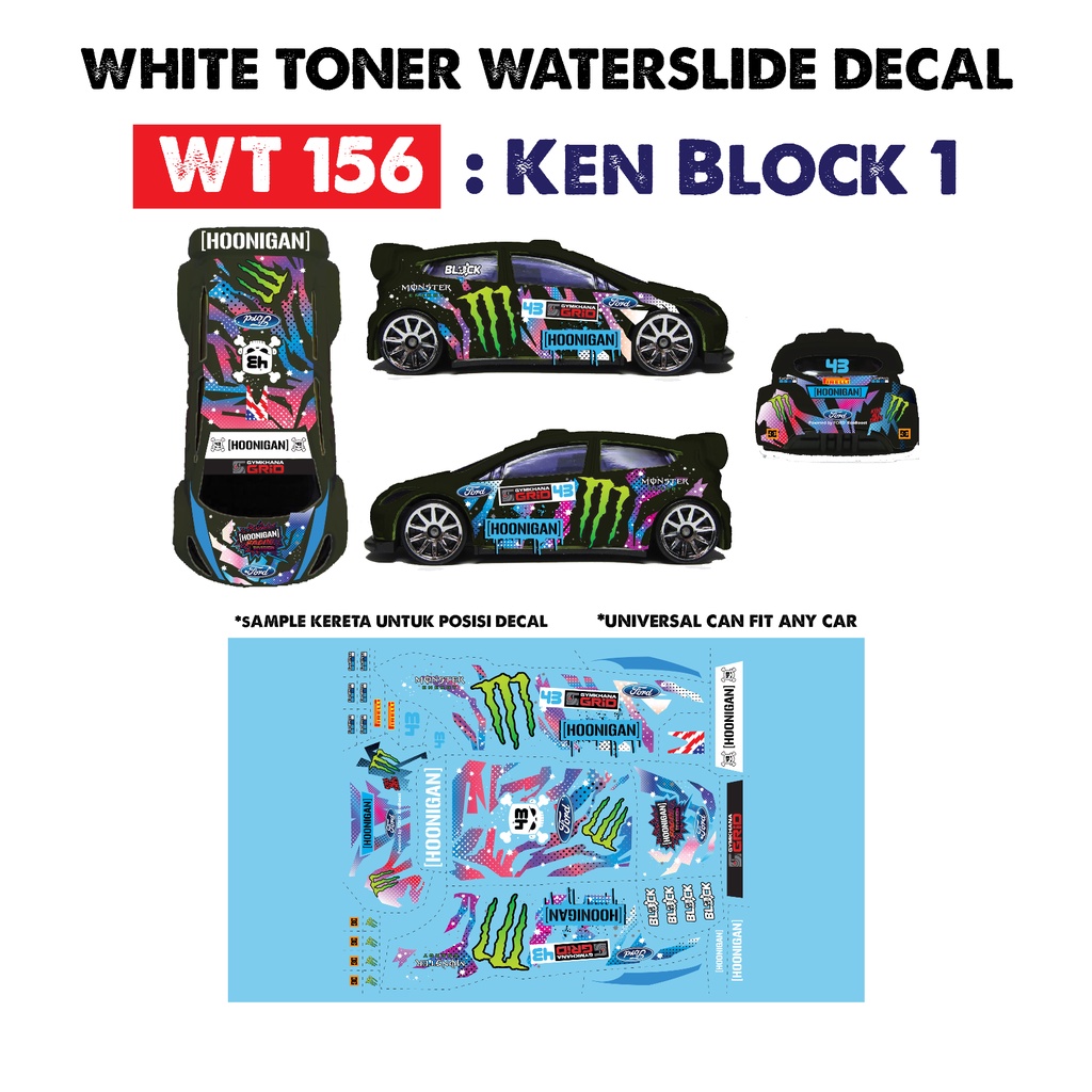 KEN BLOCK 1 Decals Hotwheels Tomica 1:64 diecast custom white toner ...