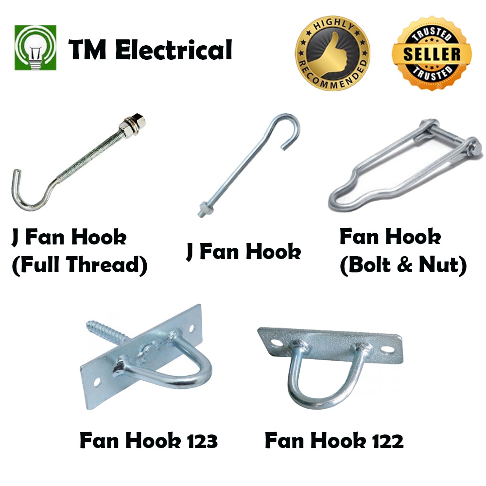 Fan Hook c/w Bolt & Nut / J Hook Ceiling Fan Hook Full Thread (Untuk ...