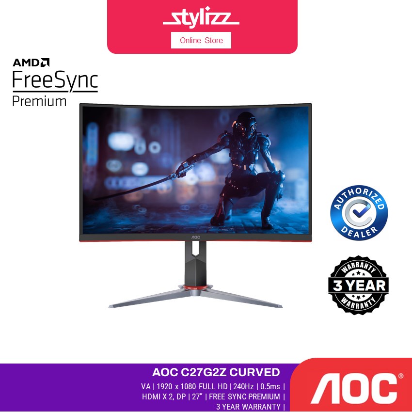 AOC 27" C27G2Z / C27G2 GAMING MONITOR CURVE (1920X1080, 1MS, 240HZ ...