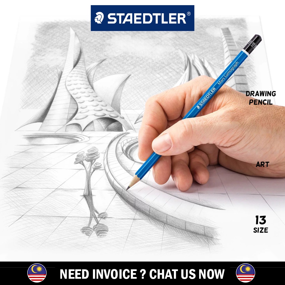 Staedtler Mars Lumograph Pencil 100 8B 7B 6B 5B 4B 3B 2B B HB H 2H 3H 4H 5H 6H Pensel Lukisan ...