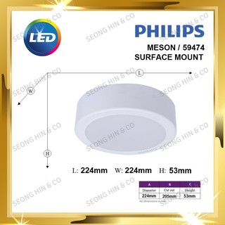 PHILIPS MESON 59474 24w Surface LED Downlight 220mm / Lampu Siling LED ...
