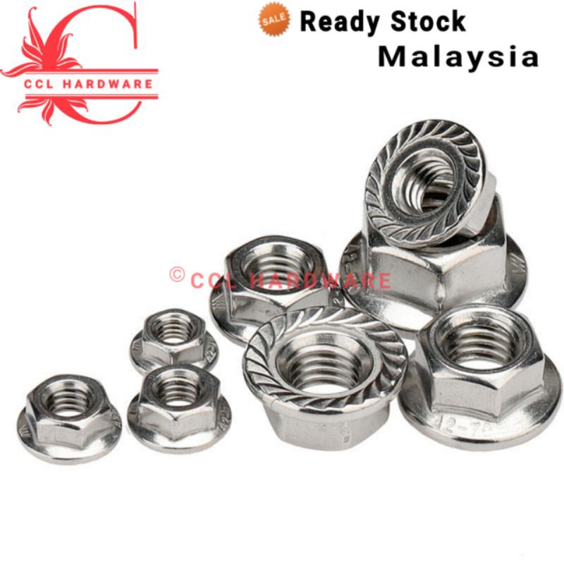 Flange Nuts with Serration Stainless Steel 304 Hexagon Nut M3 M4 M5 M6 M8 M10 M12 - M16 | Shopee ...