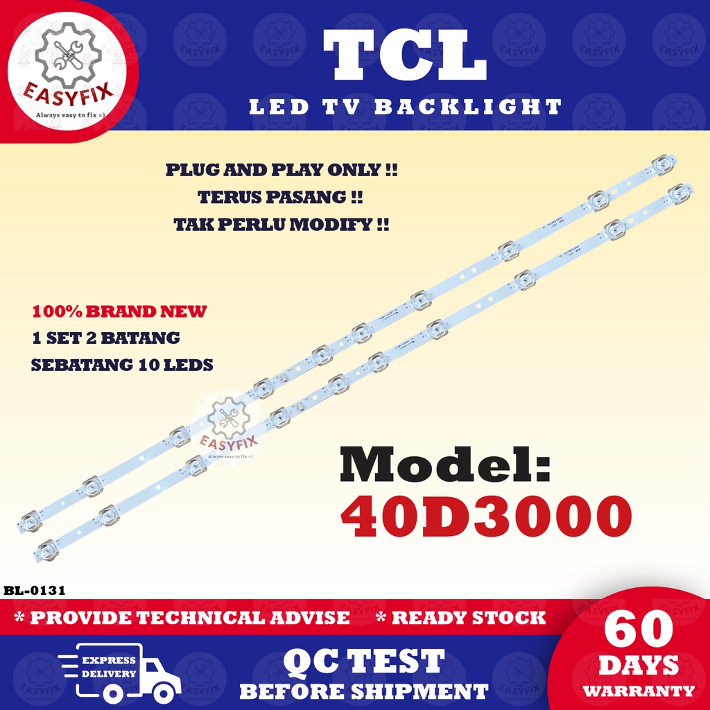 40D3000 TCL 40 INCH LED TV BACKLIGHT ( LAMPU TV ) BACKLIGHT TV | Shopee ...