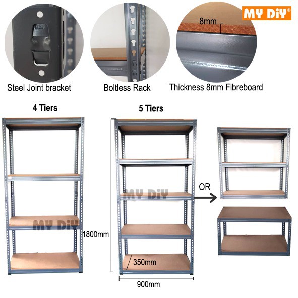 MYDIYSDNBHD - DIY 2 In 1 Boltless Rack 4 levels or 5 Levels 1800mm(H ...