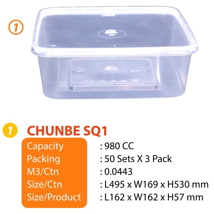 CHUNBE CB WARE SQ1 (3 X 50set)(150set) SQ 1 Square Microwave Container ...