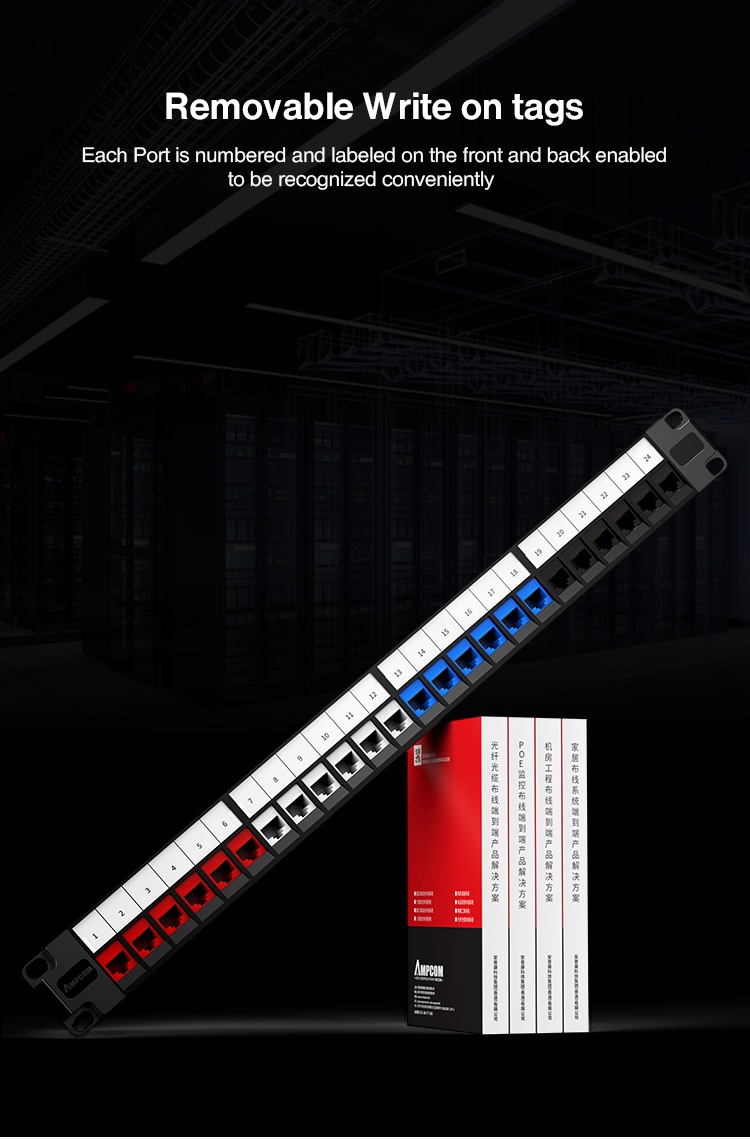 AMPCOM 24 Port Patch Panel Pass Through RJ45 with Backplane Rack Mount ...