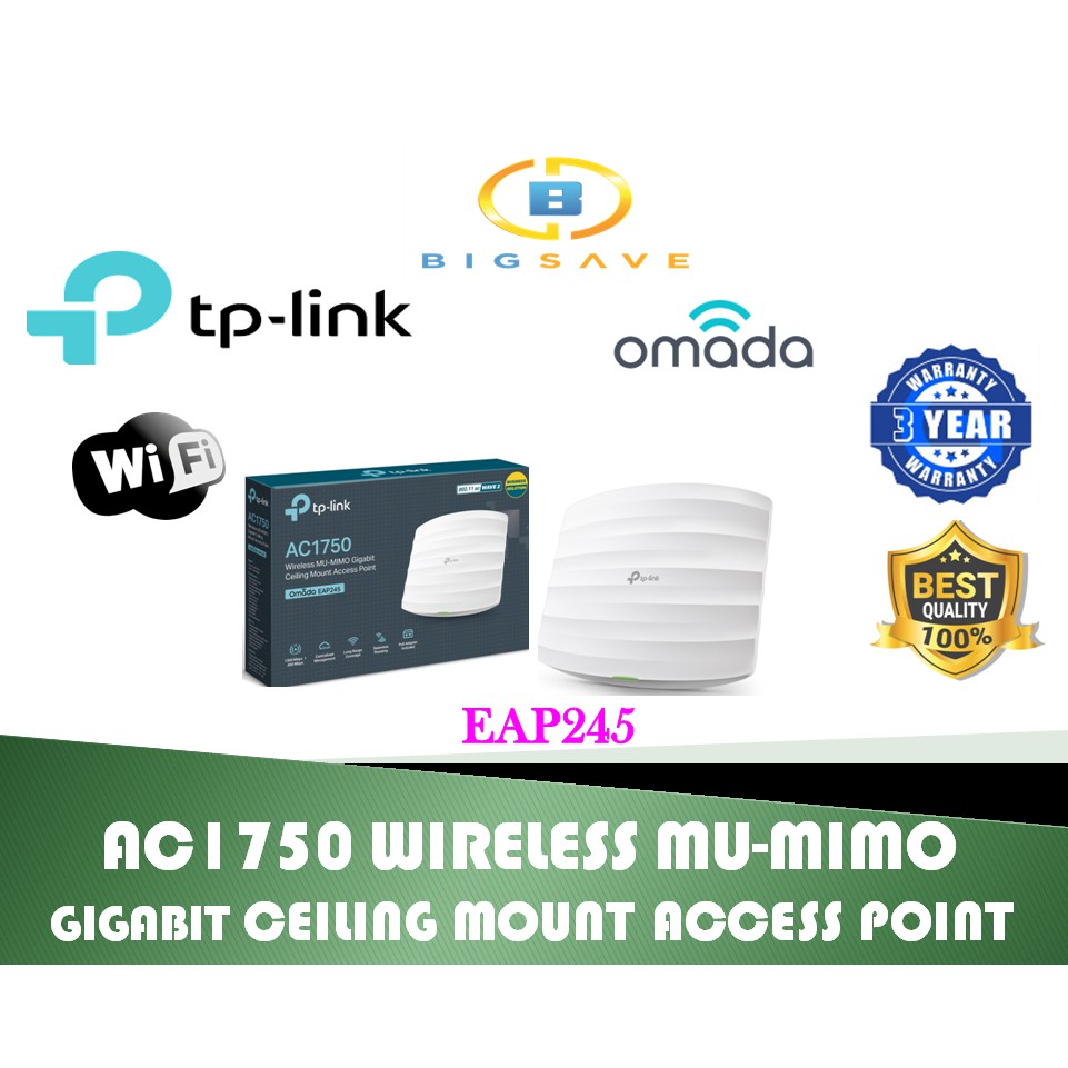 TP-LINK EAP245 AC1750 WIRELESS MU-MIMO GIGABIT CEILING MOUNT ACCESS ...