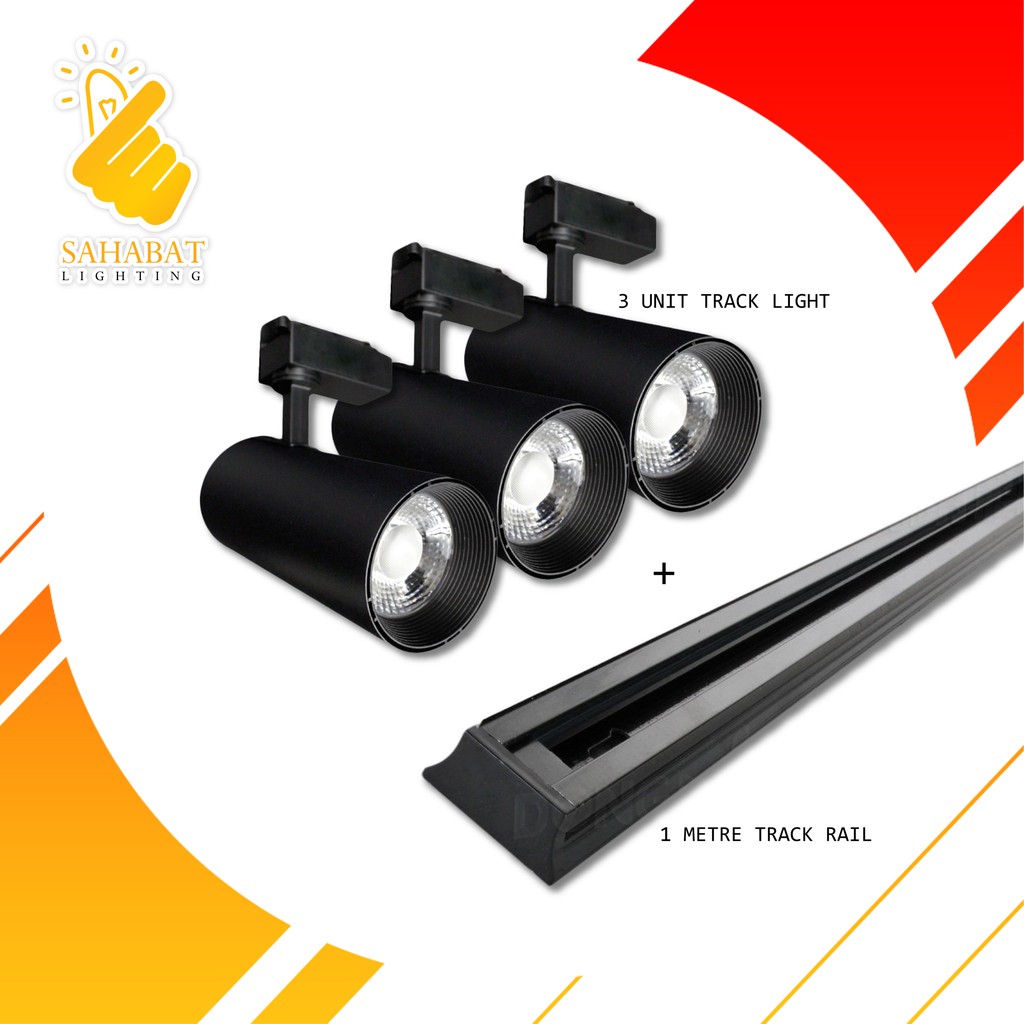 [3+1SET] LED TRACK LIGHT 12W 20W 30W SPOTLIGHT CEILING LIGHT / LAMPU ...