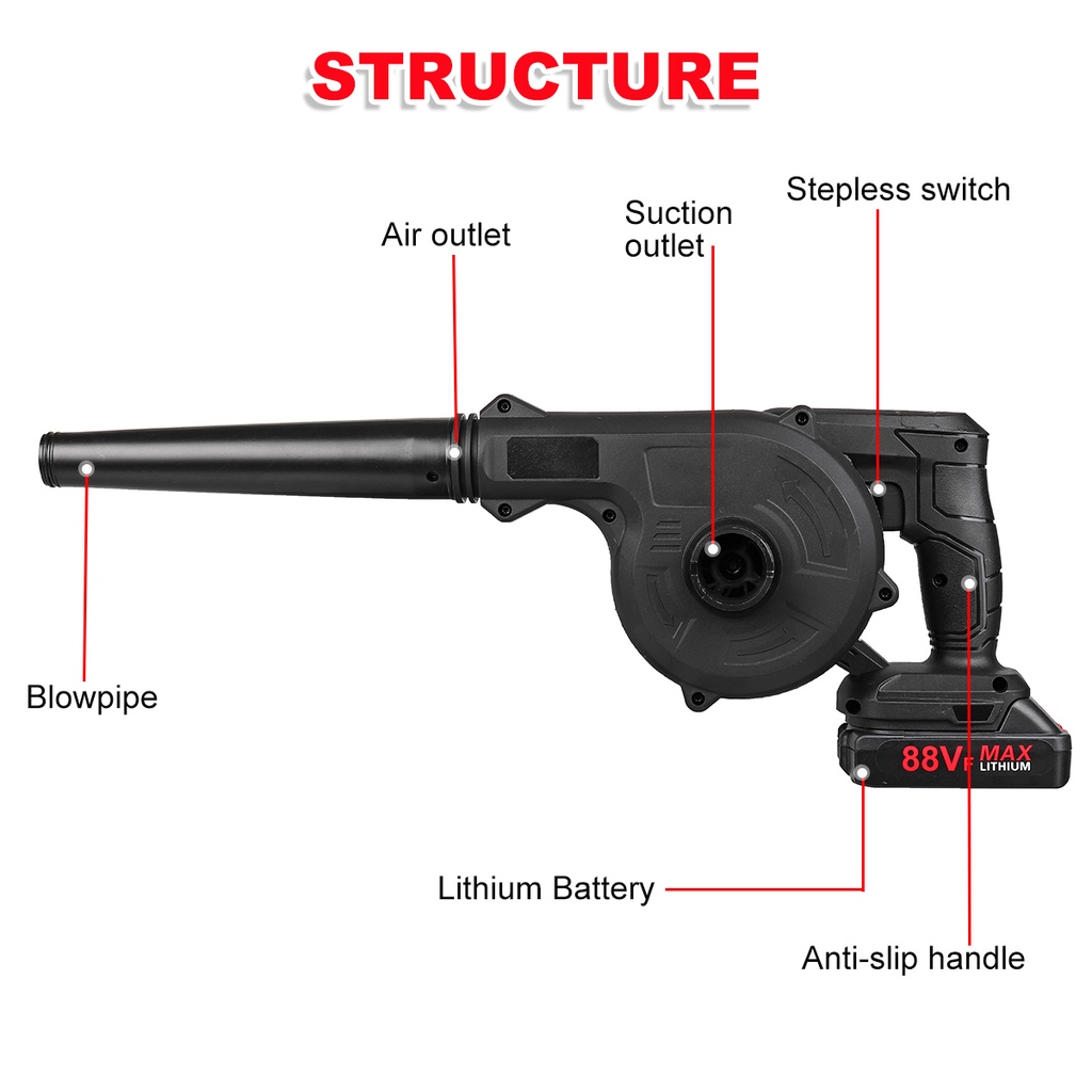 88VF Cordless Electric Air Blower Vacuum Cleannig Blower Blowing ...