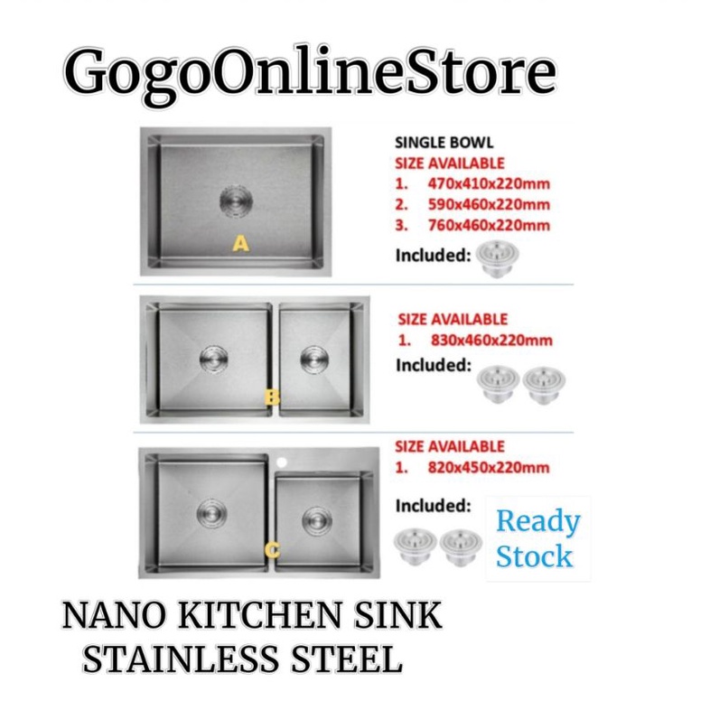ITTO Handmade NANO KITCHEN SINK / STAINLESS STEEL KITCHEN SINK / SINKI ...