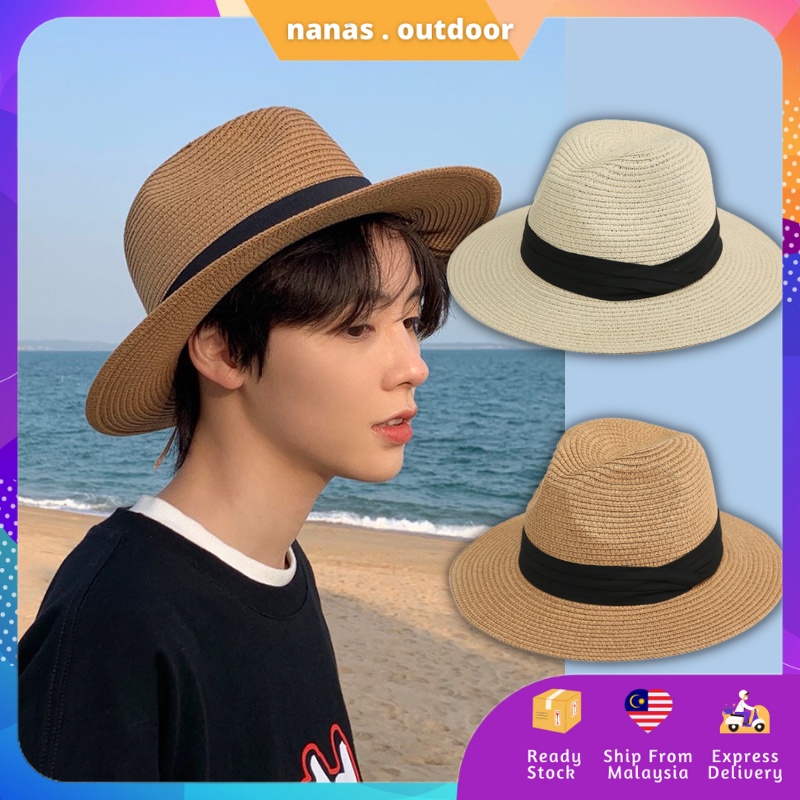 🇲🇾 Nanas Unisex Fedora Summer Beach Adult Straw Hat / Topi Pantai ...