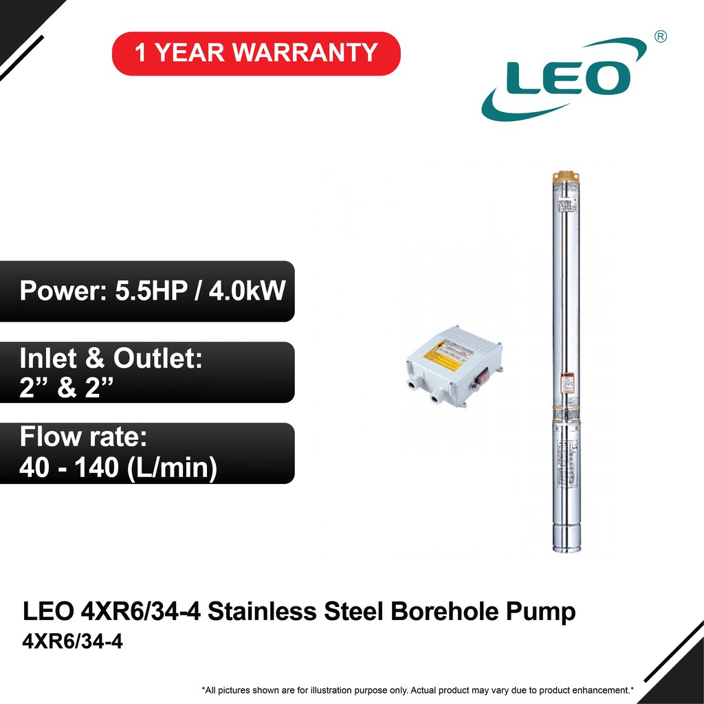 LEO 4XR6/34-4 SUBMERSIBLE BOREHOLE PUMP PLANTATION Pam Air Perladangan ...