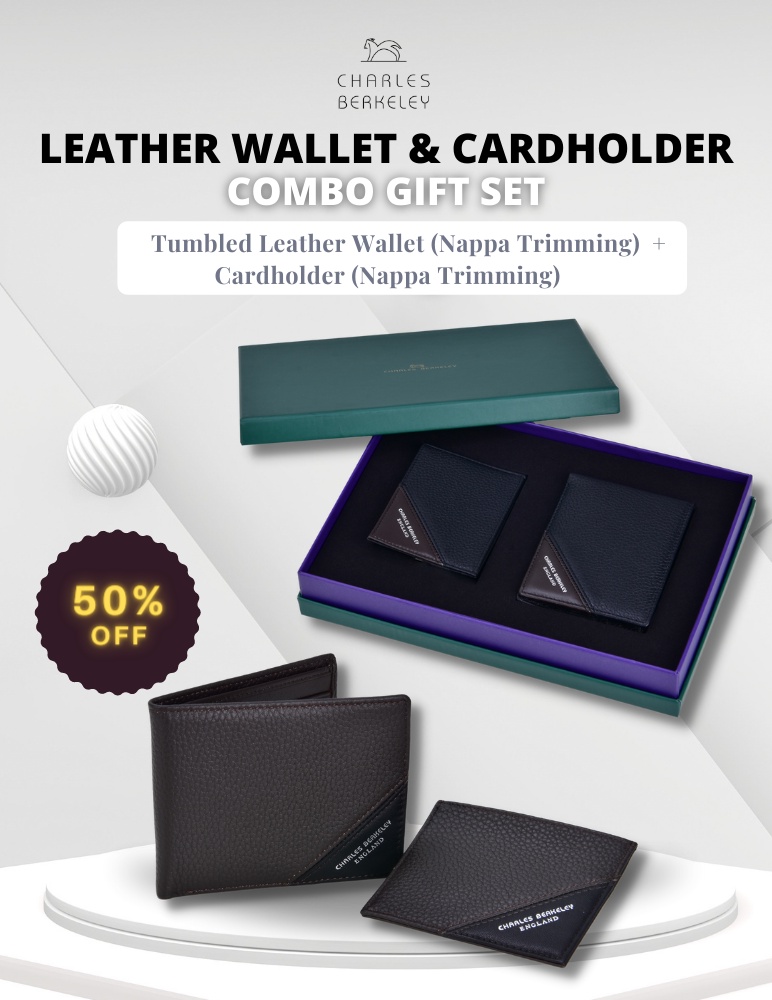Charles Berkeley Tumbled Leather Bifold Wallet Cardholder Bundle Gift ...