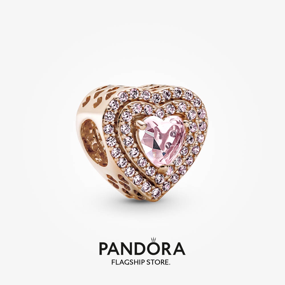 Pandora 14k Rose Gold-Plated Sparkling Levelled Heart Charm | Shopee ...