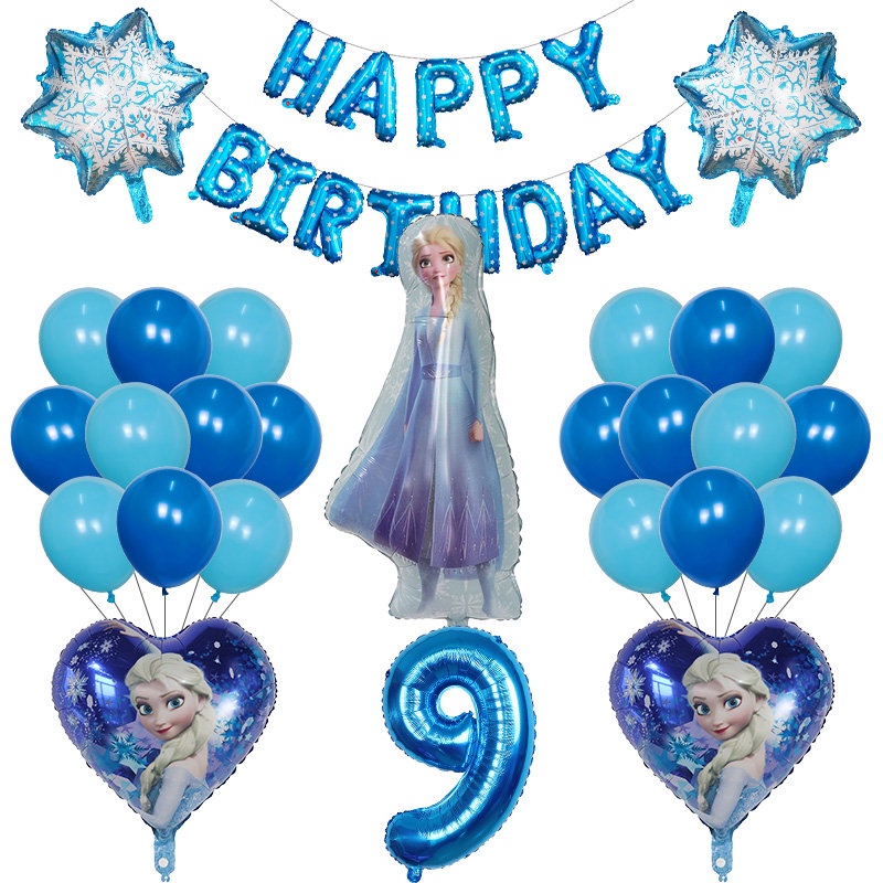39pcs Cartoon Frozen Princess Elsa Foil Balloons Set 30inch Number ...