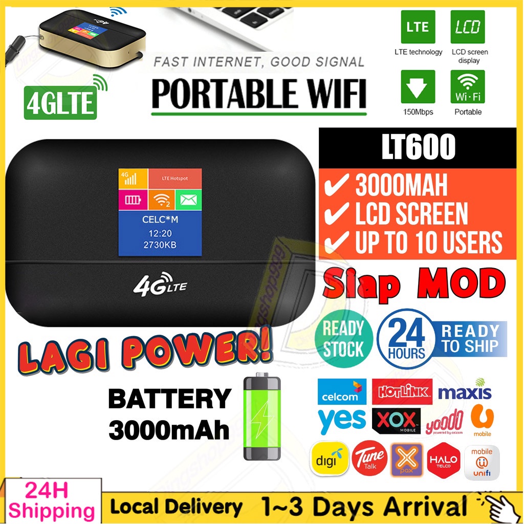 Portable Wireless Wifi Router 4G LTE Pocket Wifi Mifi LT600 LCD Siap ...