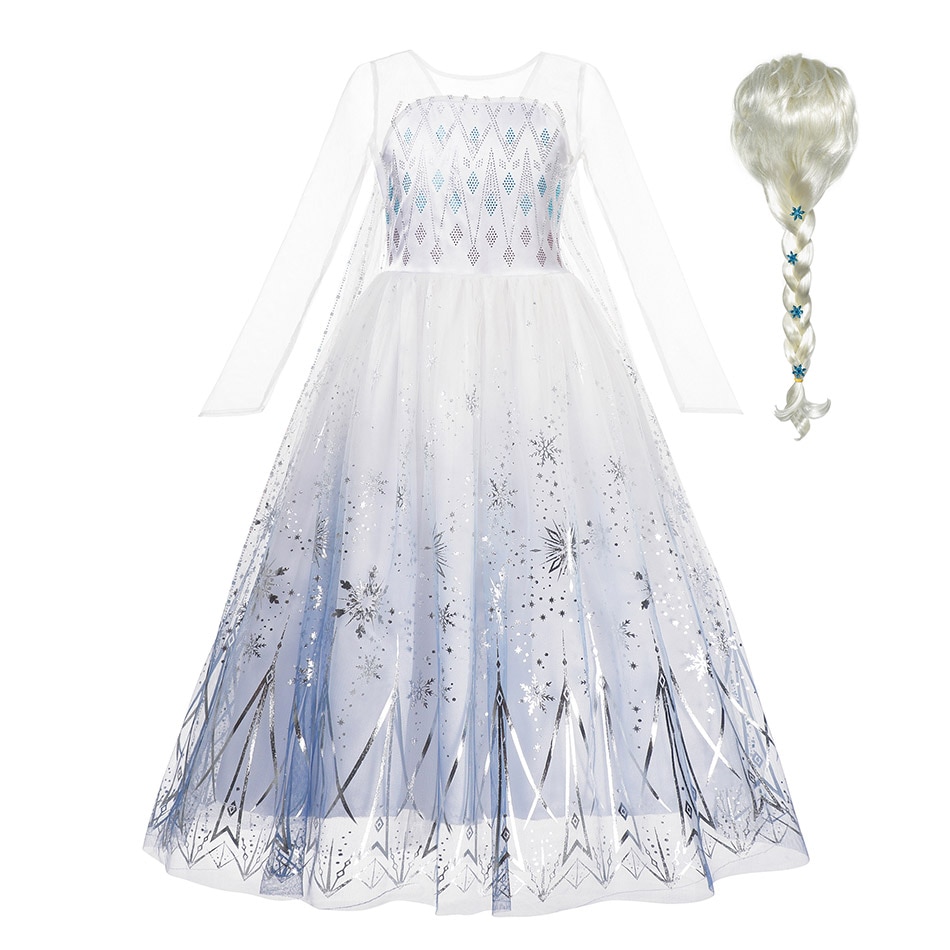 Snow Queen 2 Halloween Party Costume for Girls White Elsa Long Dress ...