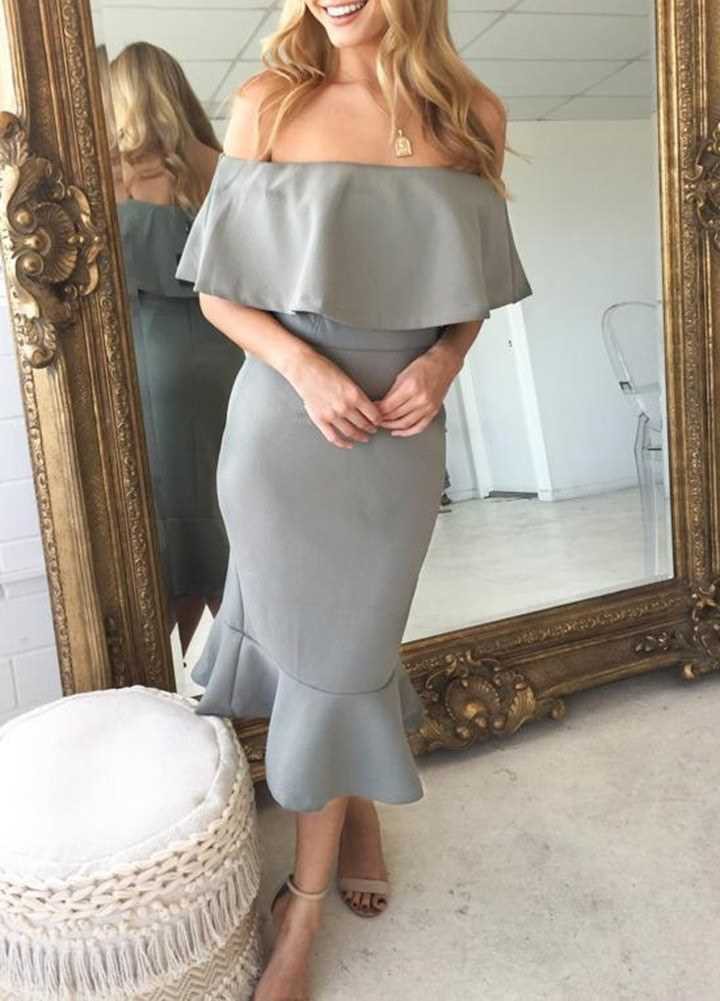 Women Dress Off Shoulder Ruffle Overlay Mermaid Slim Maxi Gown Solid ...