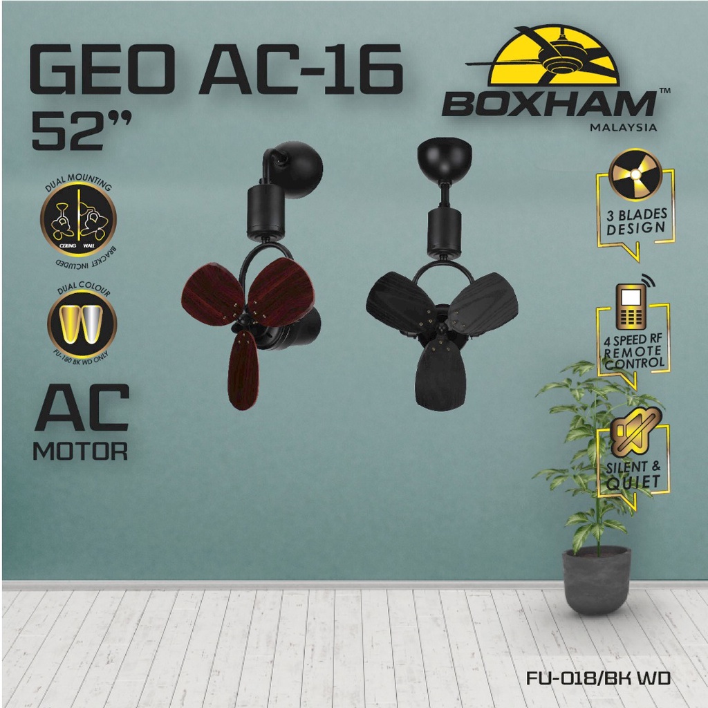 BOXHAM GEO AC-16 CEILING&WALL FAN/KIPAS SILING/KIPAS DINDING/INCLUDED ...